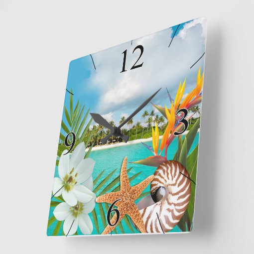 Aloha Beach Plumeria Frangipani Nautilus Square Wall Clock | Zazzle
