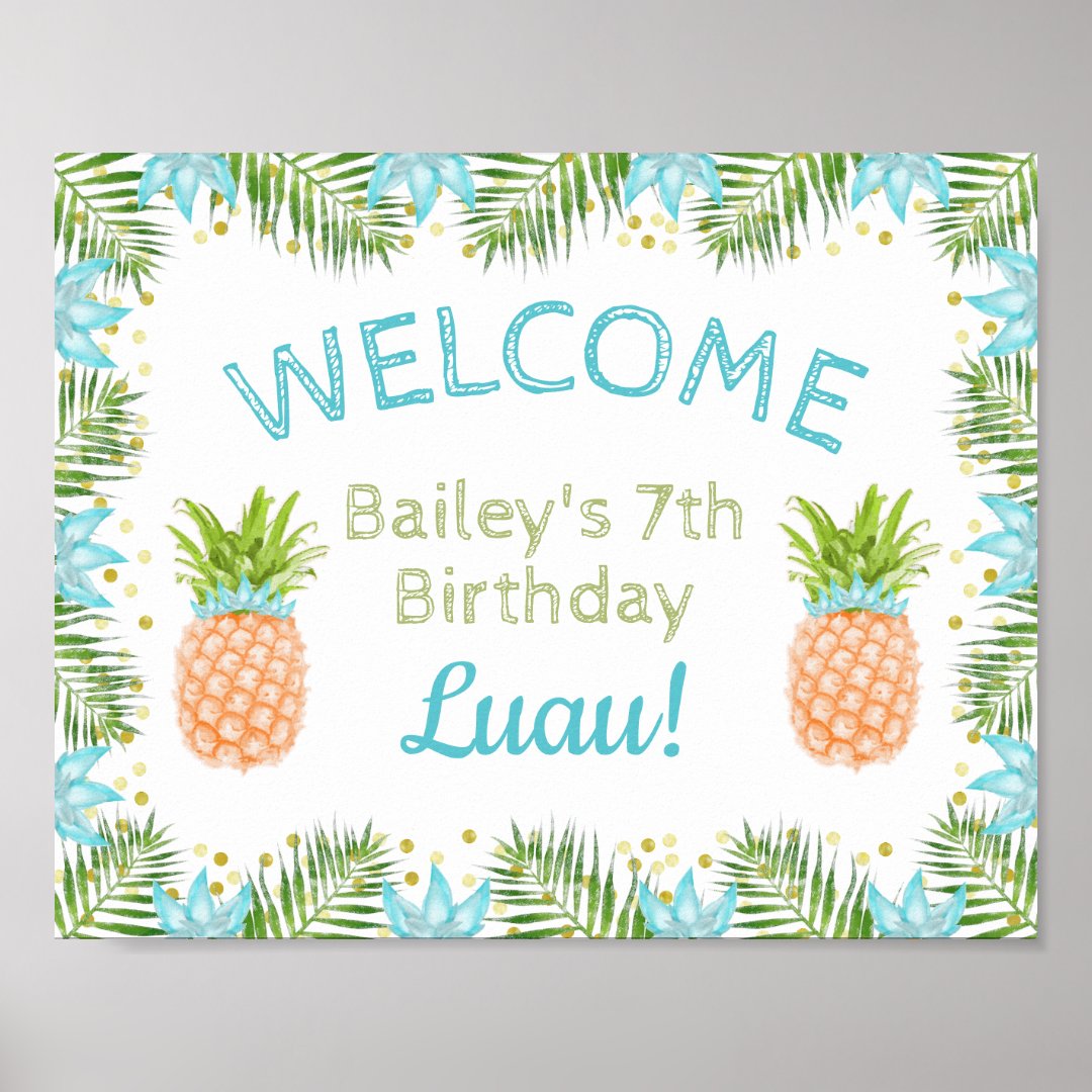 Aloha Birthday Party Welcome Sign Luau Decor Blue | Zazzle