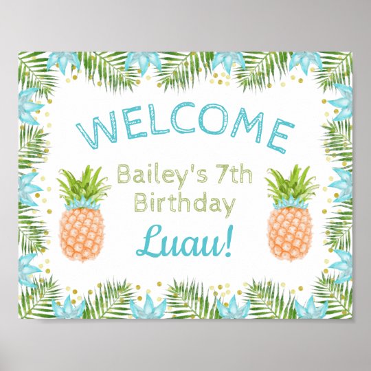 Aloha Birthday Party Welcome Sign Luau Decor Blue | Zazzle.com