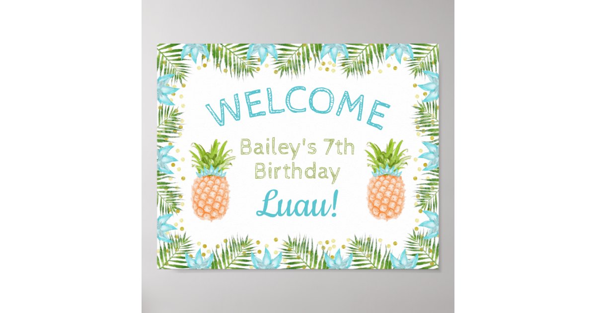 Aloha Birthday Party Welcome Sign Luau Decor Blue | Zazzle