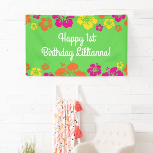 Aloha Cute Hawaiian 1st Birthday Party Theme Banner | Zazzle