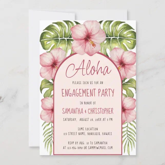 Aloha Engagement Tropical Floral Pink Hibiscus Invitation | Zazzle