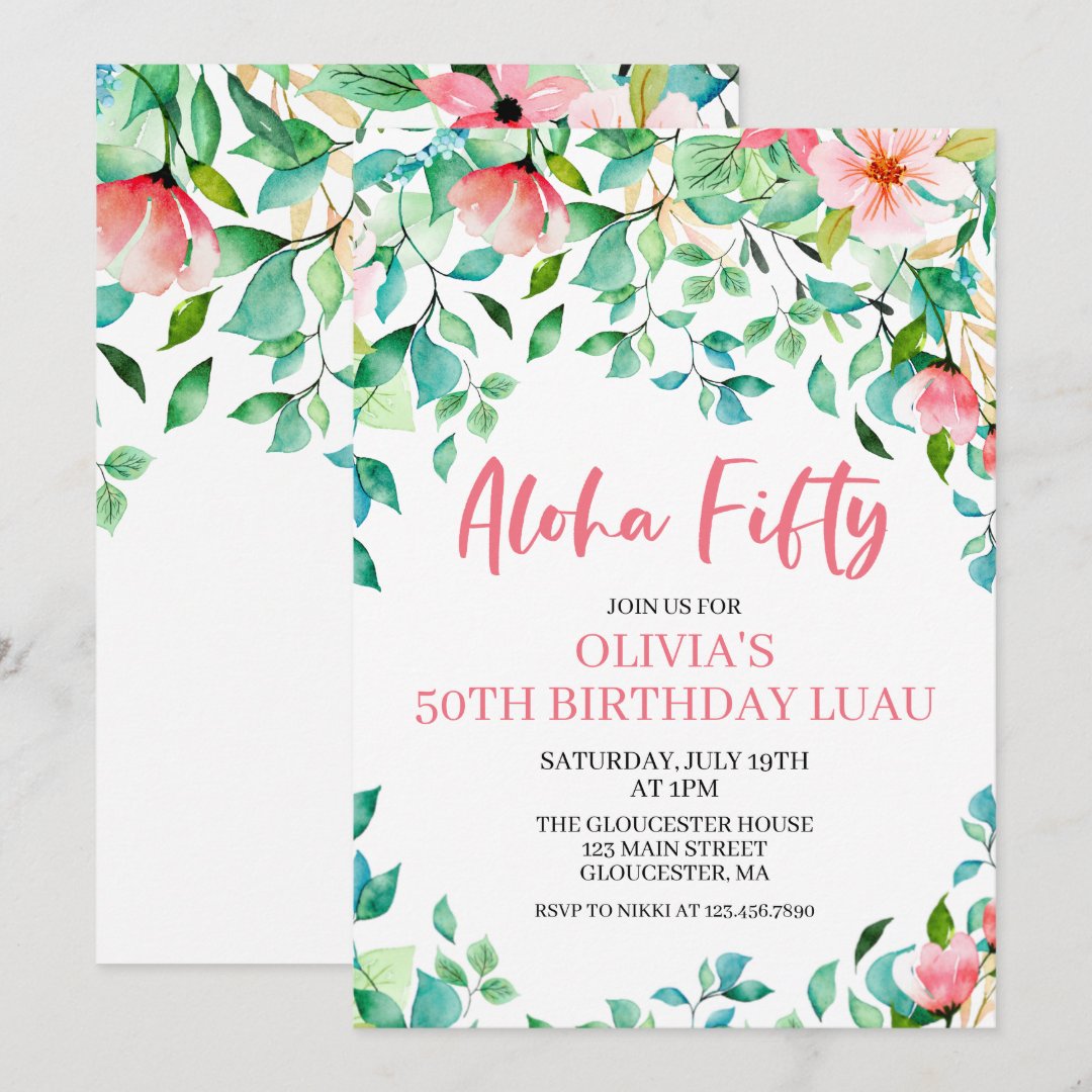 Aloha Fifty Tropical 50th Luau Birthday Invitation | Zazzle