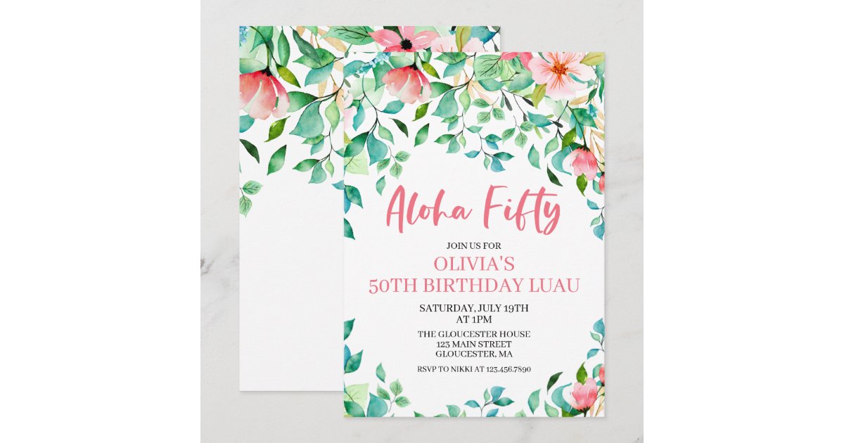 Aloha Fifty Tropical 50th Luau Birthday Invitation | Zazzle