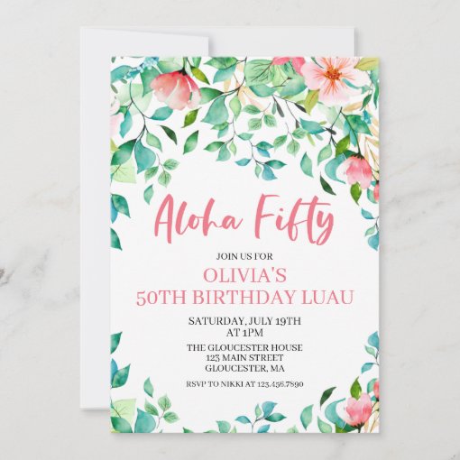 Aloha Fifty Tropical 50th Luau Birthday Invitation | Zazzle