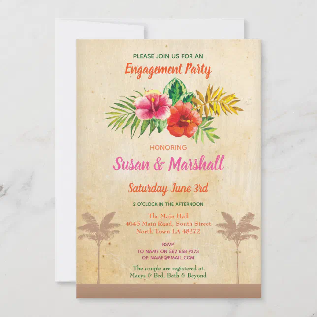 Aloha Floral Engagement Invite Vintage Luau | Zazzle
