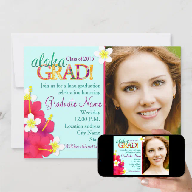 Aloha GRAD Graduation Luau Floral Party Invitation | Zazzle