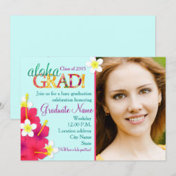Aloha GRAD Graduation Luau Floral Party Invitation | Zazzle