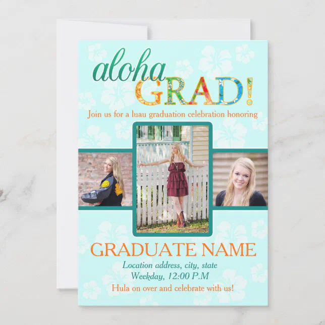 Aloha GRAD Graduation party invitation | Zazzle