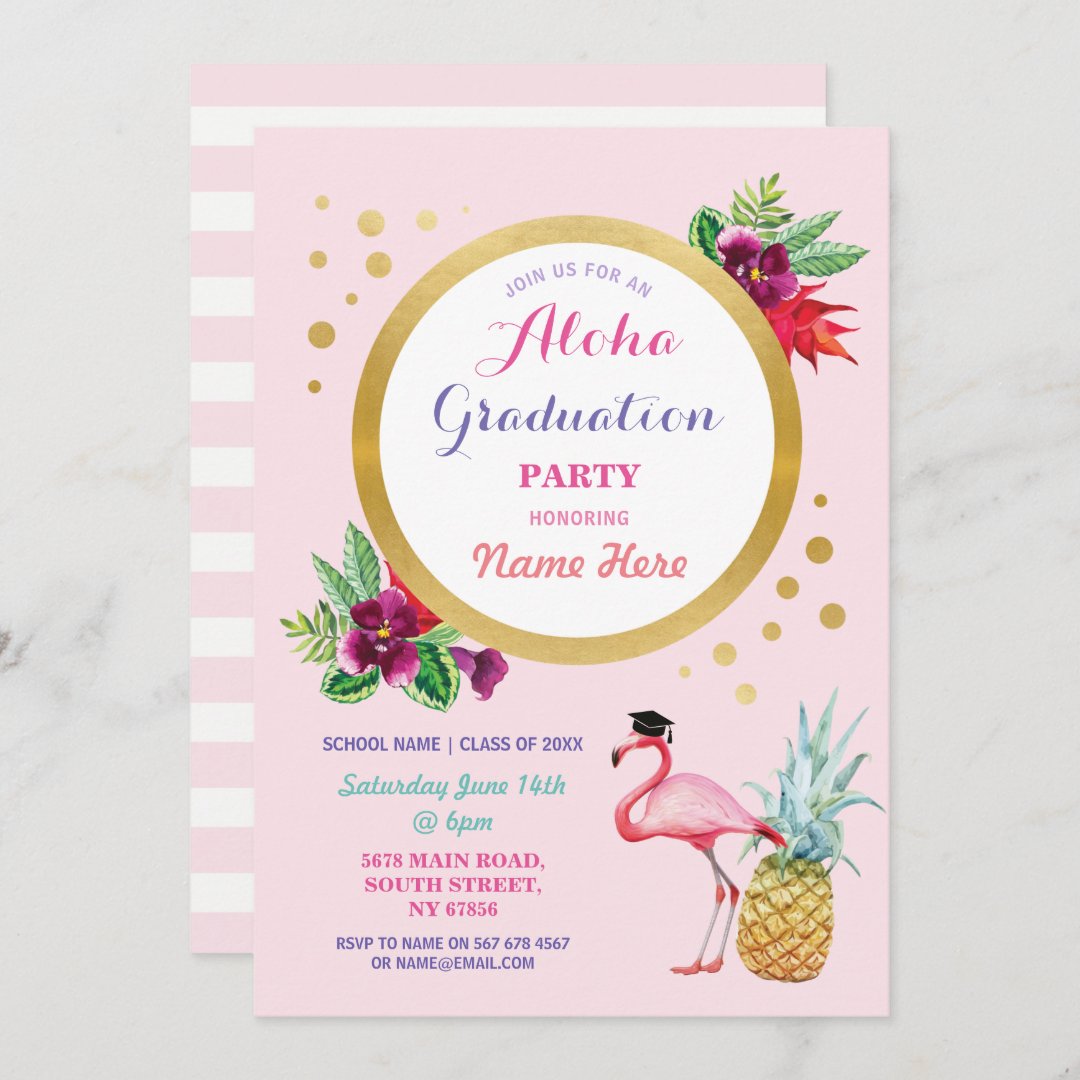 Aloha Graduation Party Flamingo Invite Tropical | Zazzle