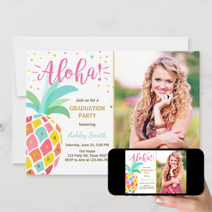 Aloha Graduation Party Invitation Pineapple hawaii | Zazzle
