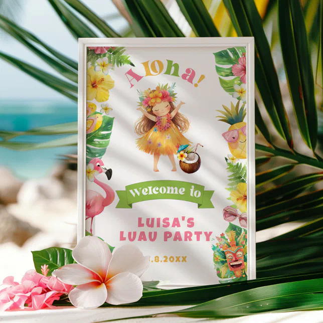 Aloha Hawaii Luau birthday party welcome Poster | Zazzle
