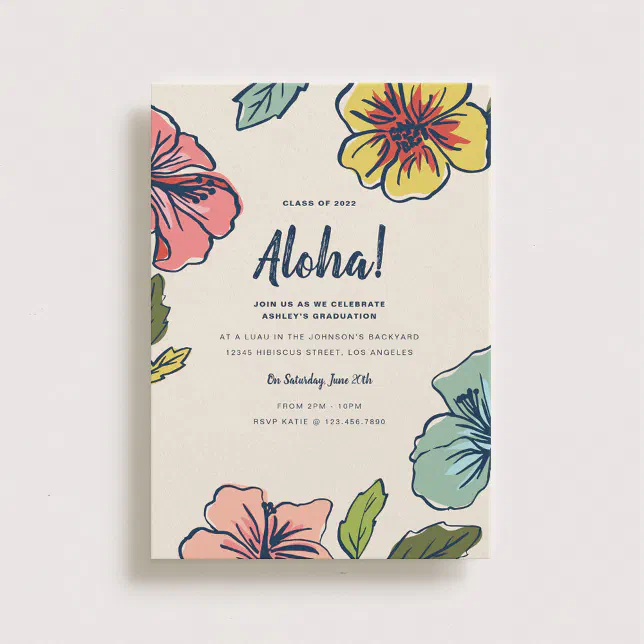 Aloha Hawaiian Flowers Graduation Invitation | Zazzle