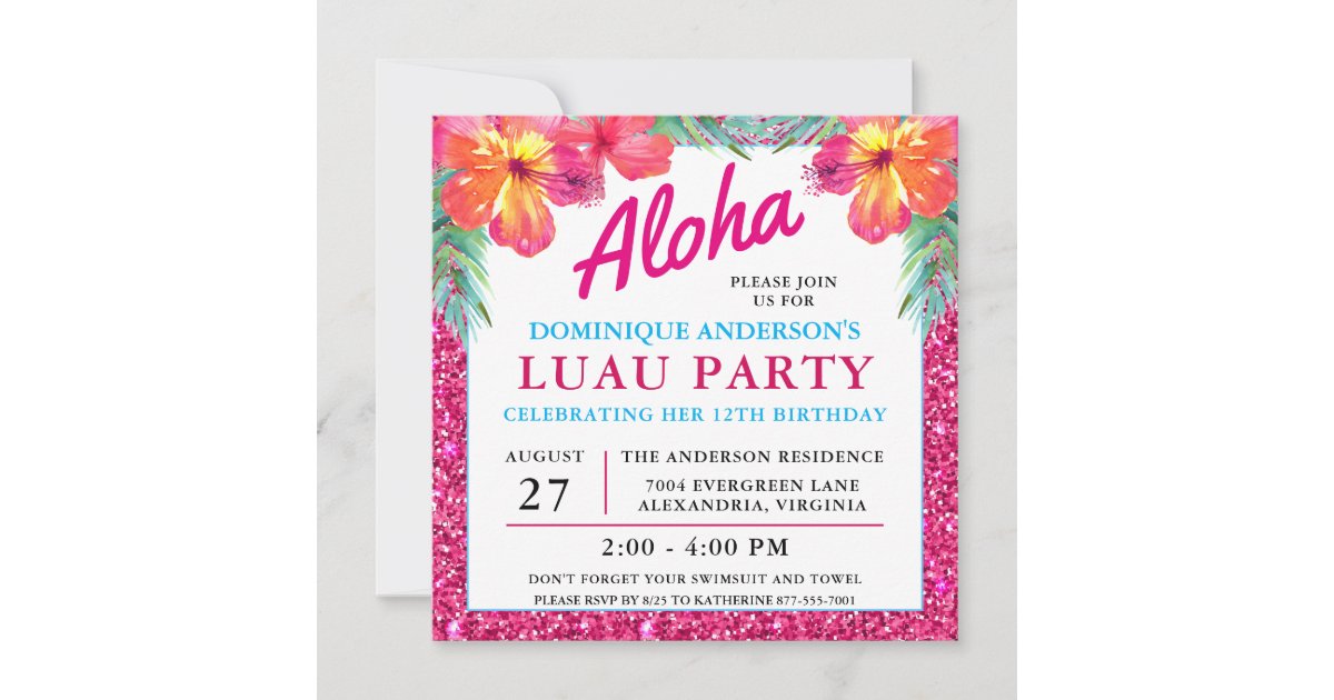 Aloha Hawaiian Luau Hibiscus Pink Glitter | Zazzle
