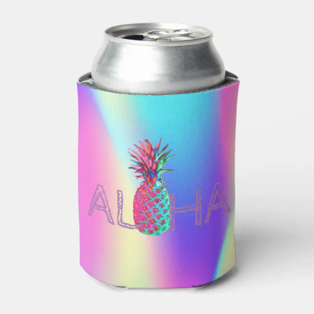 Aloha Hawaiian Pineapple Ombre Holographic Can Cooler | Zazzle