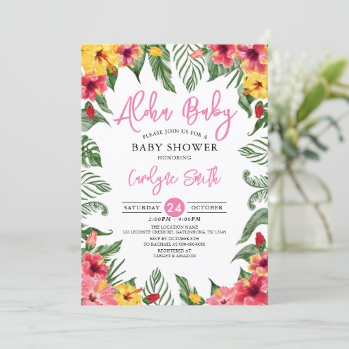 Aloha Hawaiian Tropical Girl Baby Shower Invitation | Zazzle