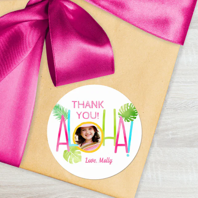 Aloha Luau Birthday Tropical Photo Classic Round Sticker | Zazzle