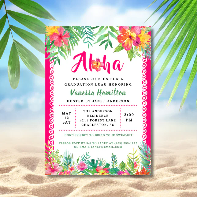 Aloha Luau Party Tropical Graduation Invitation | Zazzle