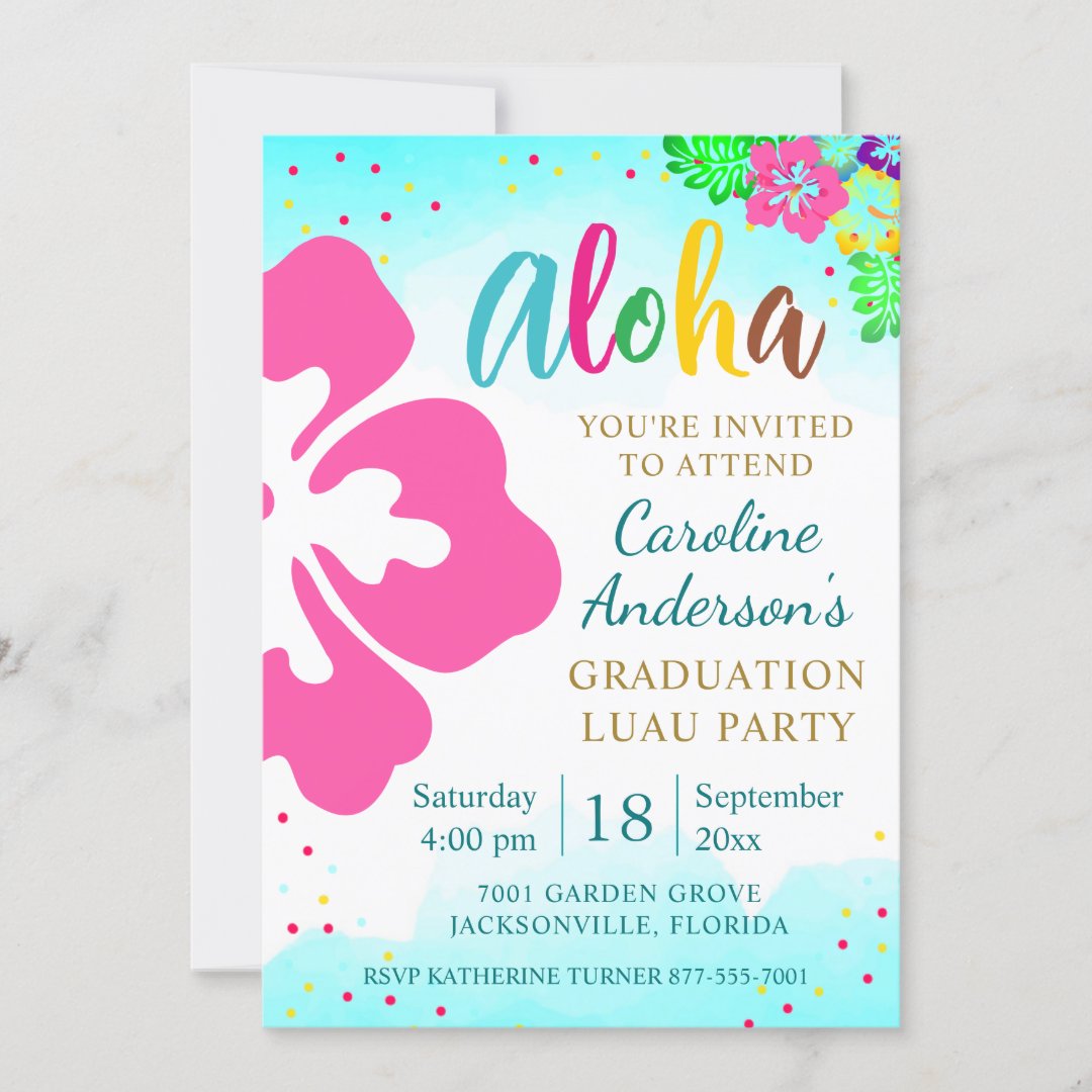 Aloha Luau Party Tropical Hibiscus Graduation Invitation | Zazzle
