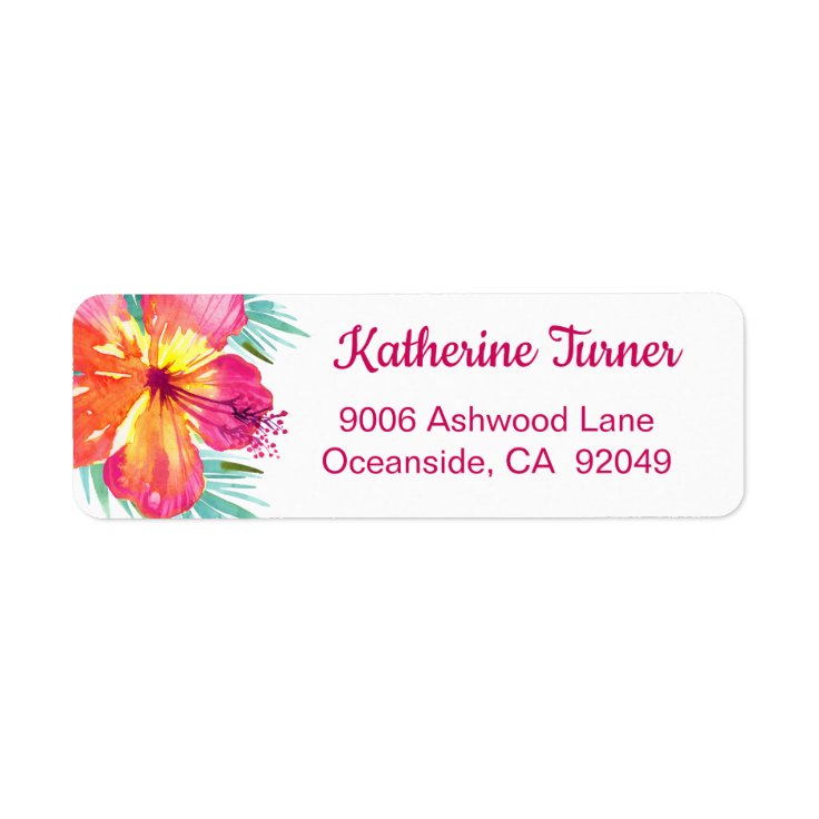 Aloha Luau Pink Tropical Hibiscus Return Address Label | Zazzle