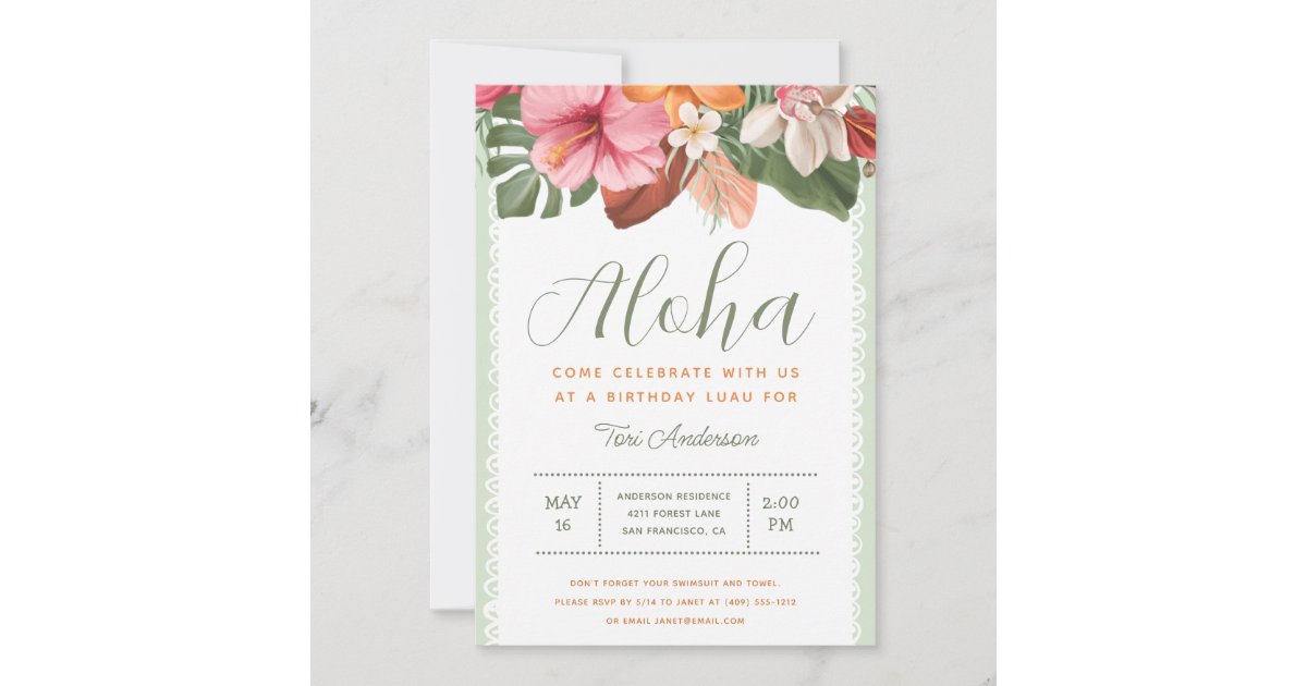 Aloha Luau Tropical Chic Birthday Invitation | Zazzle
