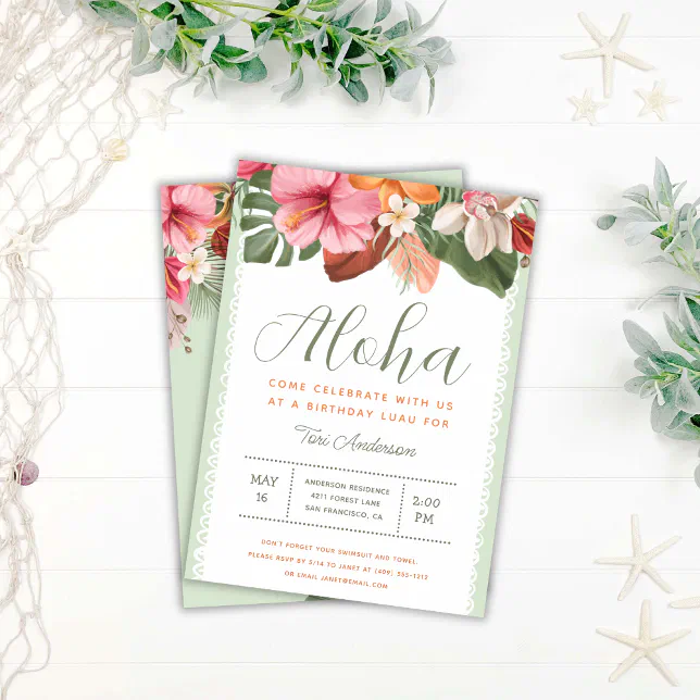 Aloha Luau Tropical Chic Birthday Invitation | Zazzle