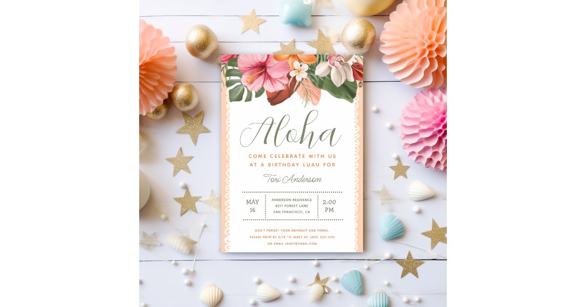 Aloha Luau Tropical Chic Birthday Party Invitation | Zazzle
