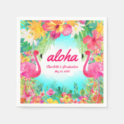 Aloha Luau Tropical Flamingo Graduation Paper Napkins | Zazzle