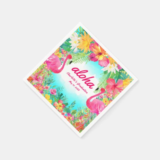 Aloha Luau Tropical Flamingo Graduation Paper Napkins | Zazzle