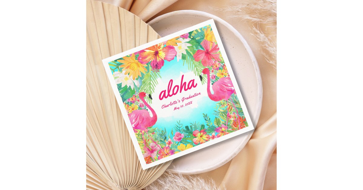 Aloha Luau Tropical Flamingo Graduation Paper Napkins | Zazzle