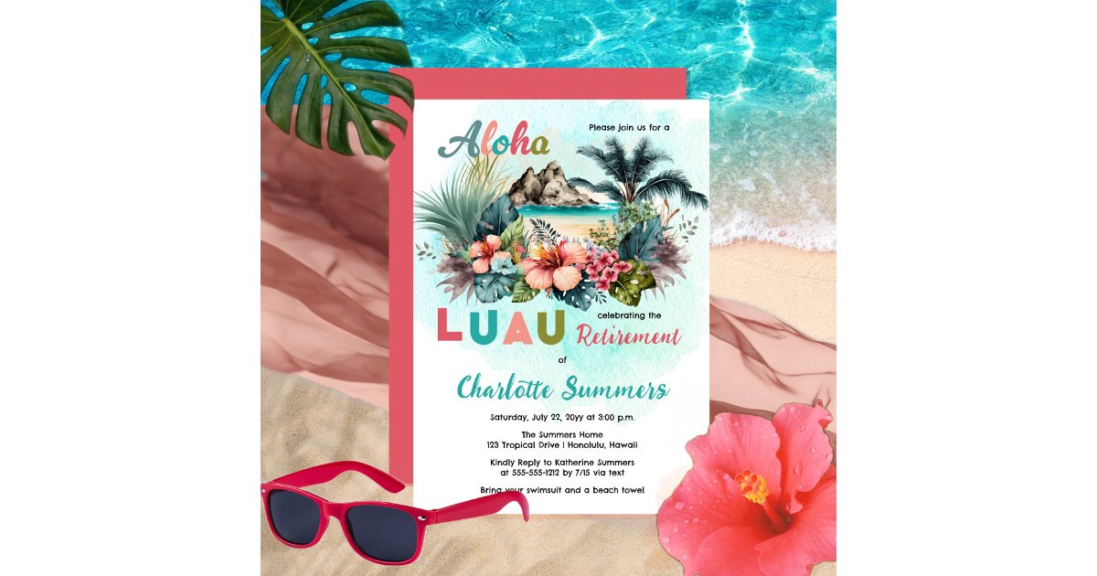Aloha Luau Tropical Island Beach Retirement Party Invitation | Zazzle