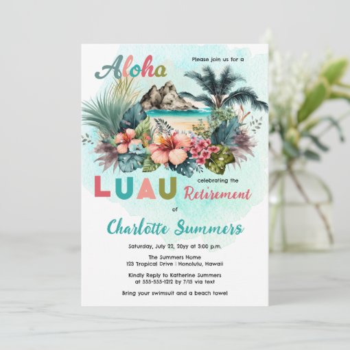 Aloha Luau Tropical Island Beach Retirement Party Invitation | Zazzle