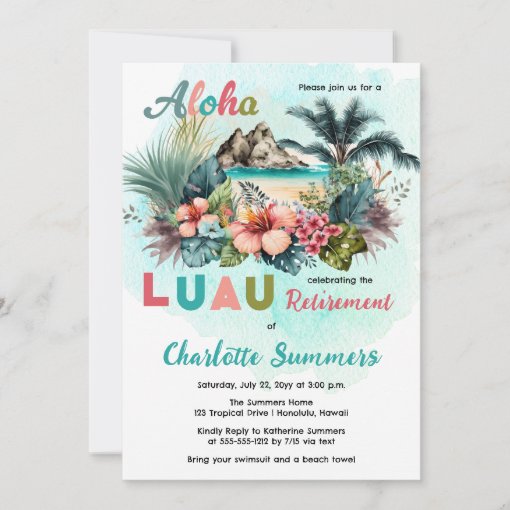 Aloha Luau Tropical Island Beach Retirement Party Invitation | Zazzle