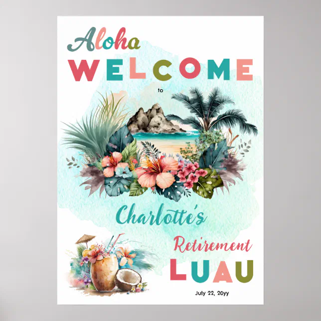 Aloha Luau Tropical Island Beach Retirement Party Poster | Zazzle