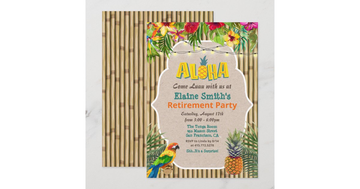 Aloha Luau Tropical Retirement Party Invitation | Zazzle