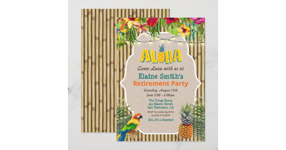Aloha Luau Tropical Retirement Party Invitation | Zazzle