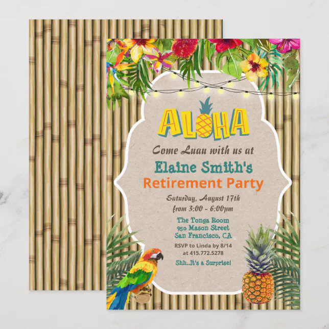Aloha Luau Tropical Retirement Party Invitation | Zazzle
