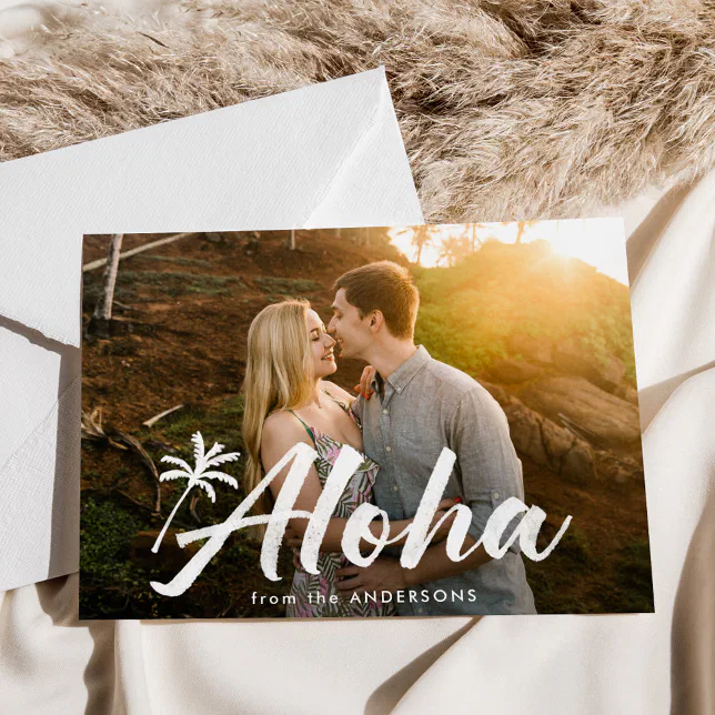 Aloha Palm Tree Photo Holiday Card | Zazzle