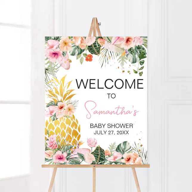 Aloha Pineapple Baby Shower Welcome Poster | Zazzle