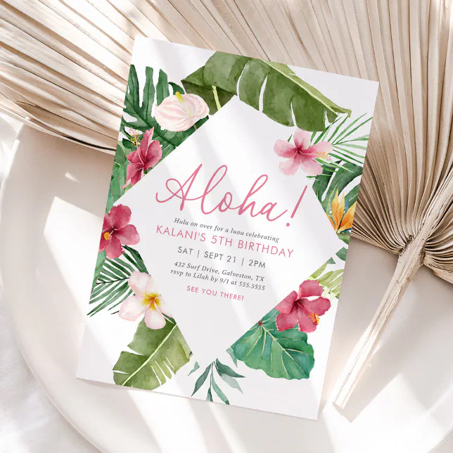 Aloha Pink Tropical Floral Birthday Invitation | Zazzle