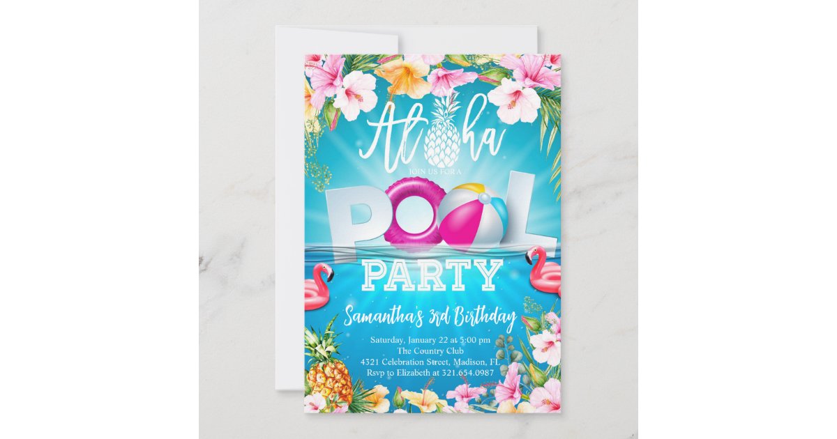 Aloha Pool Party Birthday Invitation | Zazzle