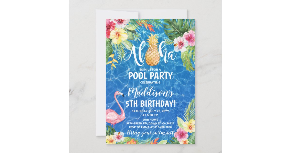 Aloha Pool Party Tropical Pineapple Birthday Invitation | Zazzle
