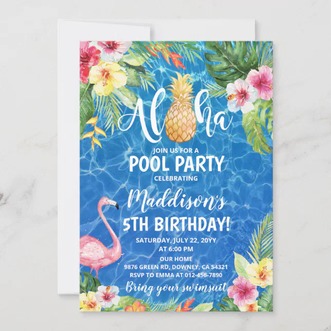 Aloha Pool Party Tropical Pineapple Birthday Invitation | Zazzle