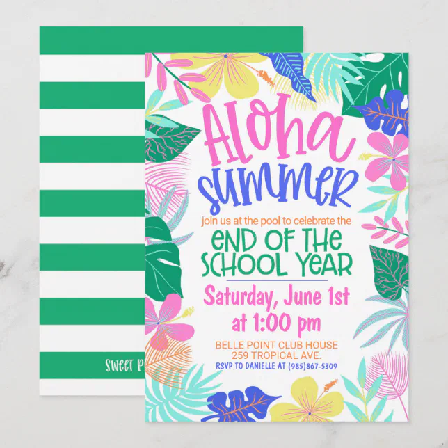 Aloha Summer End of School Year Party Invitation | Zazzle