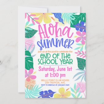 Aloha Summer End of School Year Party Invitation | Zazzle