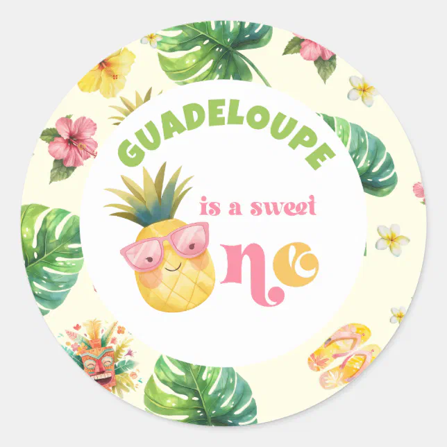 Aloha Sweet One tropical luau birthday party Classic Round Sticker | Zazzle
