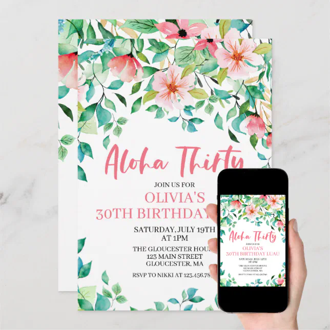 Aloha Thirty Tropical Luau Birthday Invitation | Zazzle