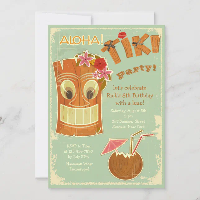 Aloha Tiki Party Invitation | Zazzle