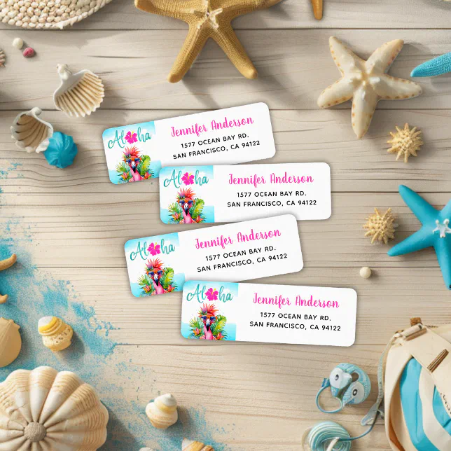 Aloha Tropical Flamingo Return Address Label | Zazzle