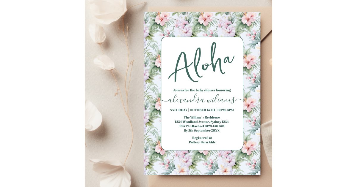 Aloha tropical floral baby shower invitation | Zazzle